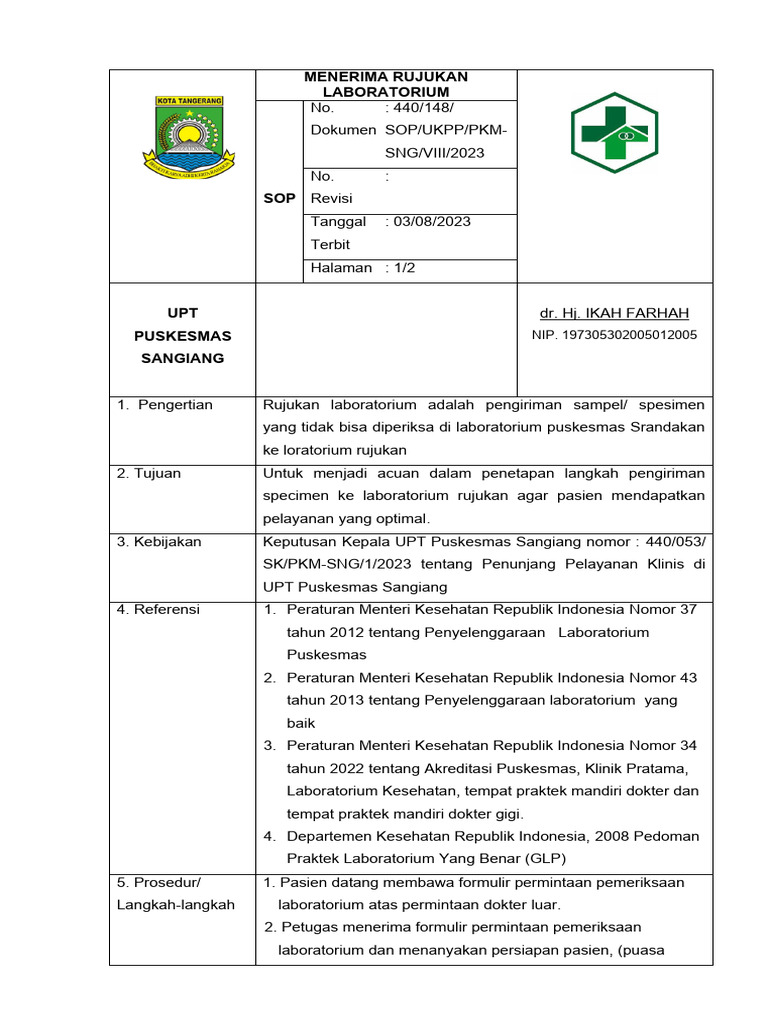 Sop Rujukan Lab | PDF
