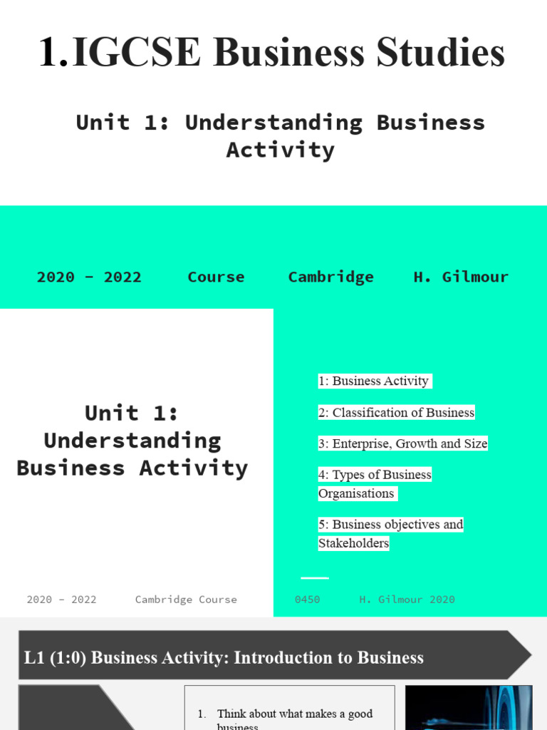 Unit IGCSE Understanding Business Activity 0450 Cambridge Business ...
