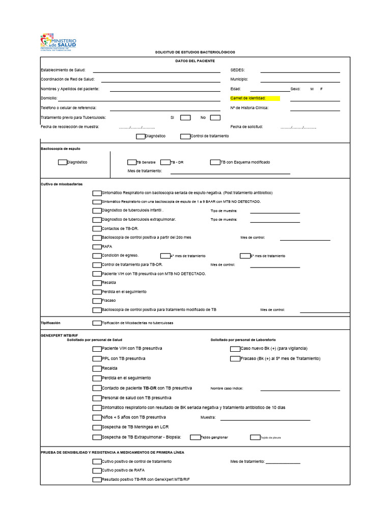 Formulario Lab. Genexpert | PDF | Tuberculosis | Ciencias de la Salud