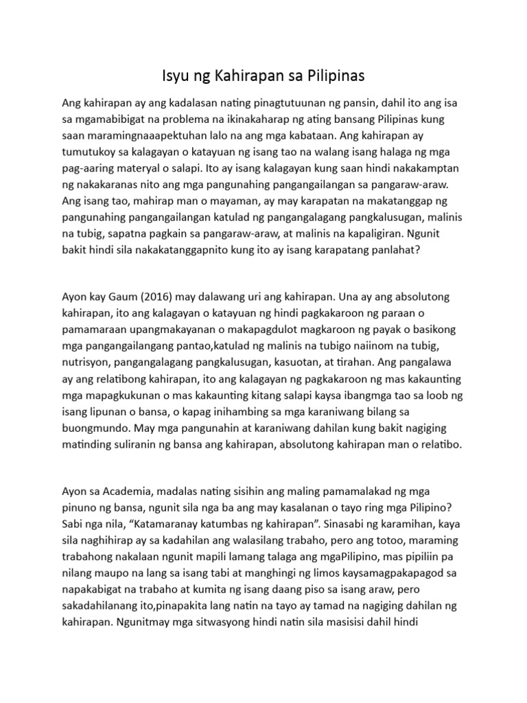 Isyu NG Kahirapan Sa Pilipinas | PDF