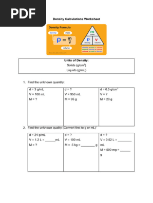 Density Calculations Worksheet 1 Answers