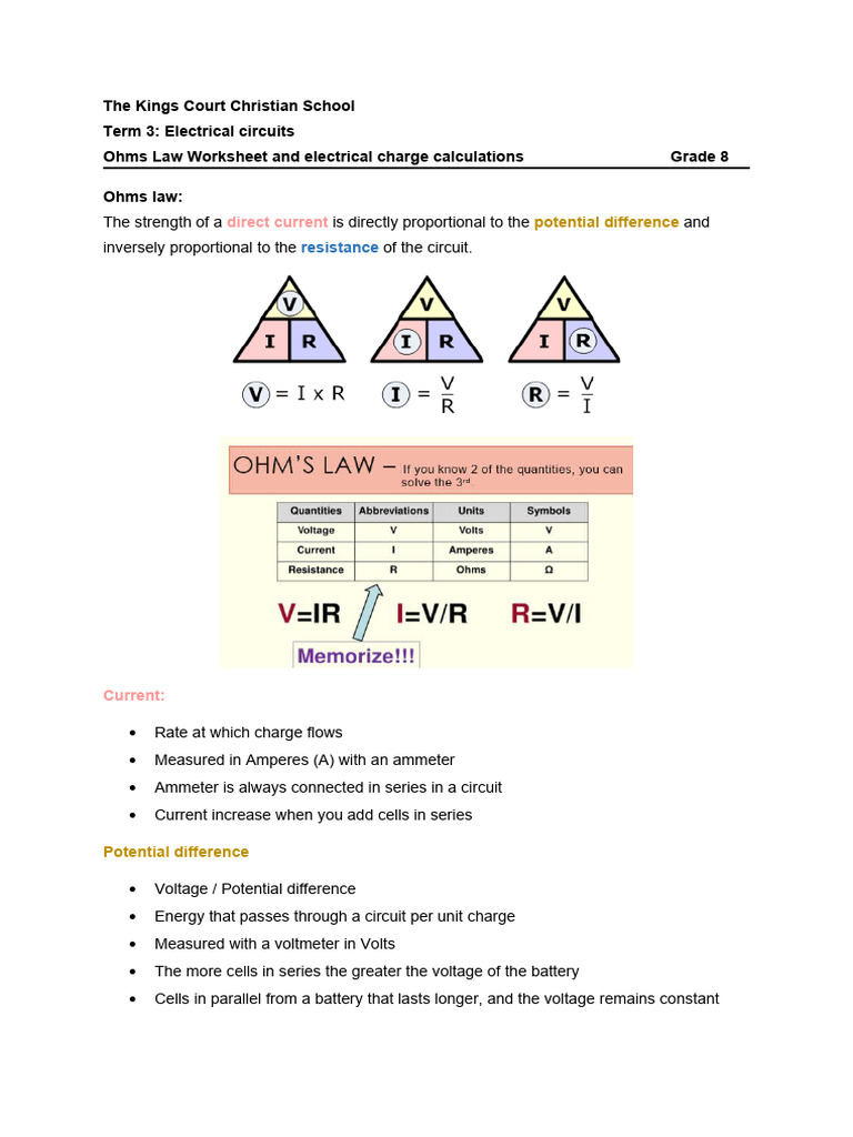 Electric Circuits - Ohms Law | PDF | Voltage | Electric Current