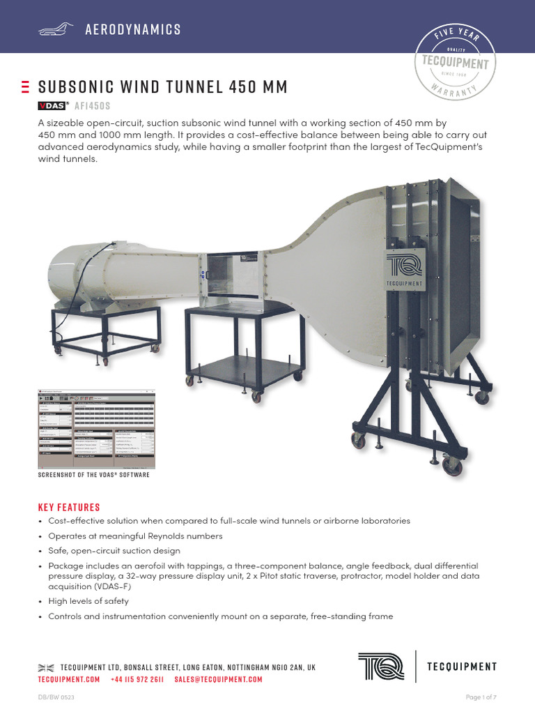 AF1450S Subsonic Wind Tunnel Datasheet | PDF | Pressure Measurement | Airfoil