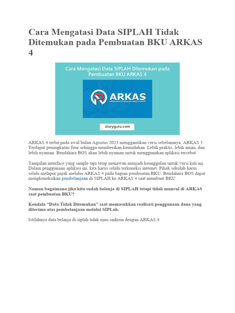 Solusi Data SIPLAH di BKU ARKAS 4 | PDF