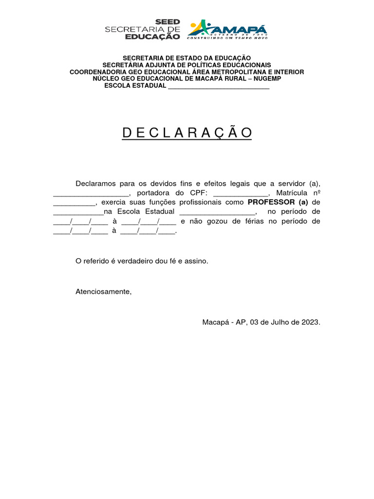 Declaração Modelo | PDF