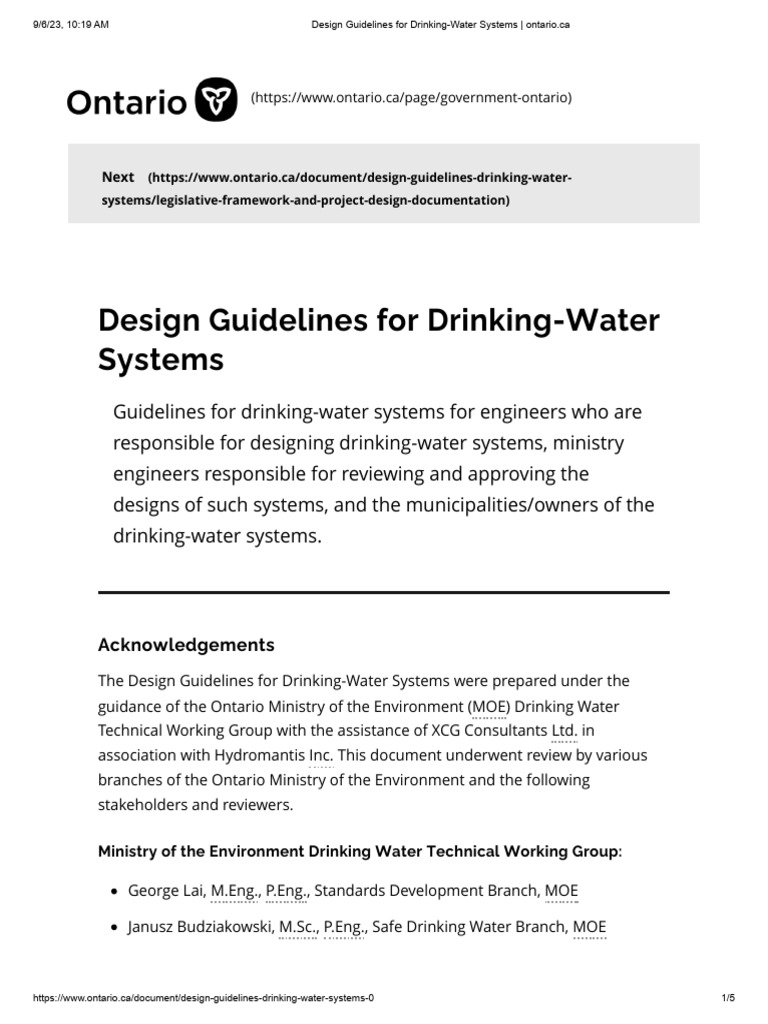 Ontario Drinking Water Design Guidelines | PDF | Drinking Water