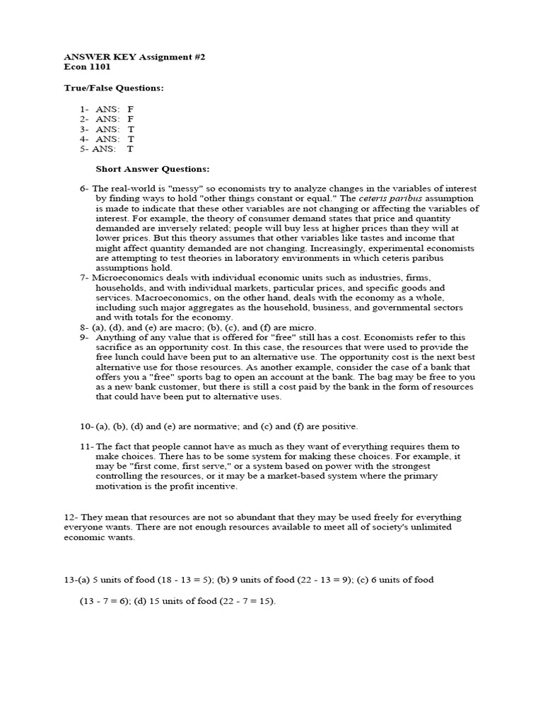 Answer Key Assignment#2-1101 | PDF | Economics | Demand
