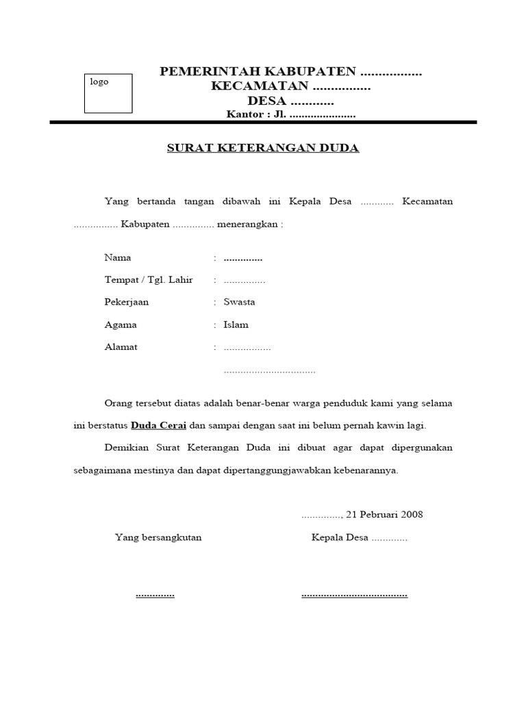 Surat Keterangan Duda | PDF