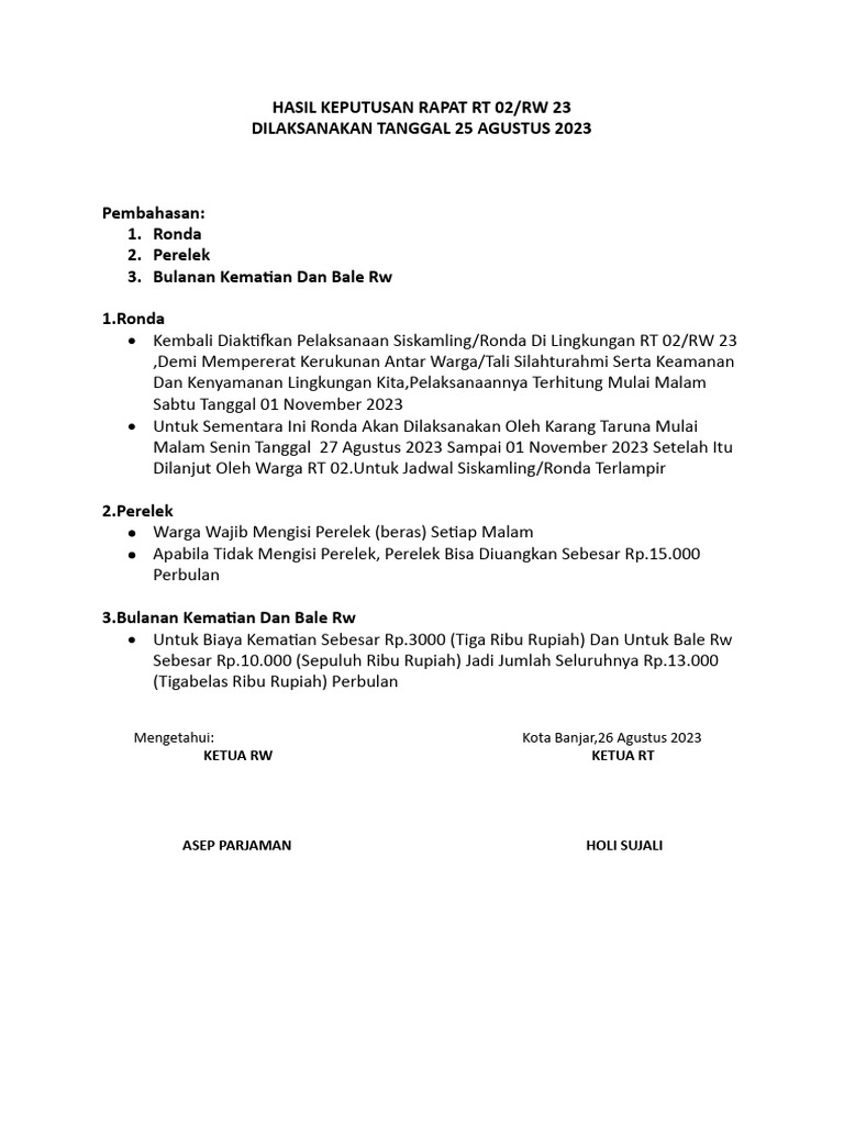 Surat Hasil Rapat | PDF