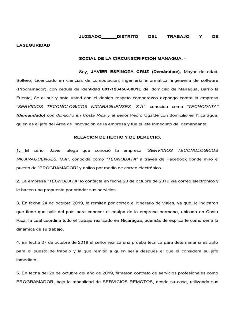 Demanda de Laboral | PDF | Derecho laboral | Justicia