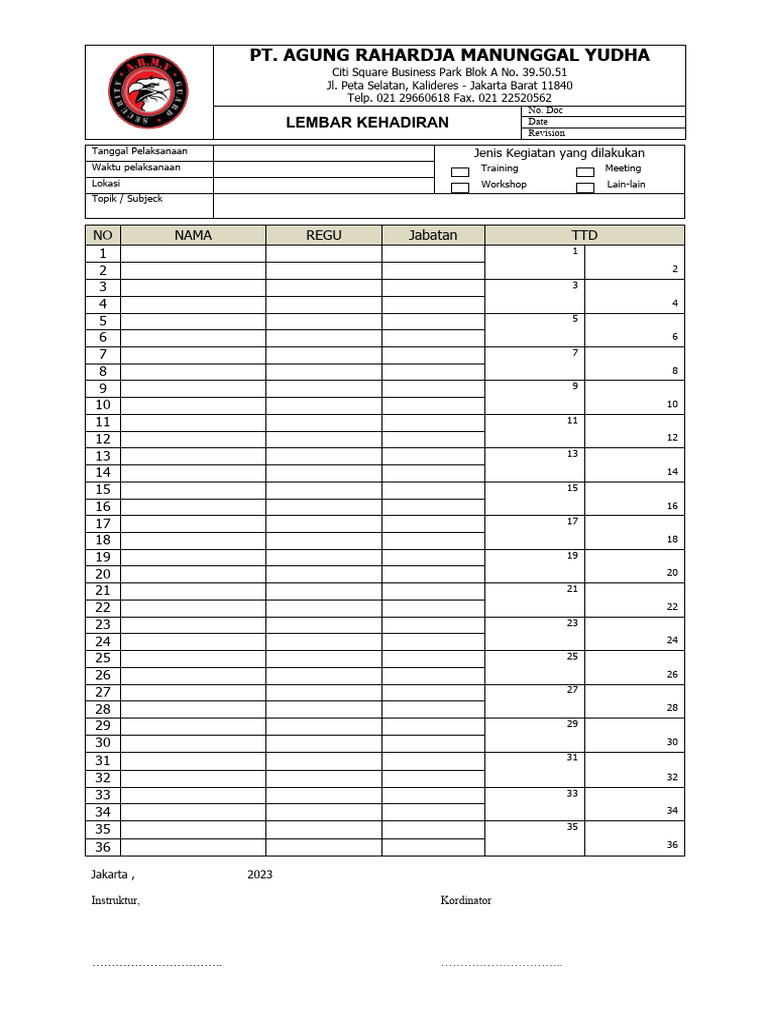 Form Absen Training | PDF