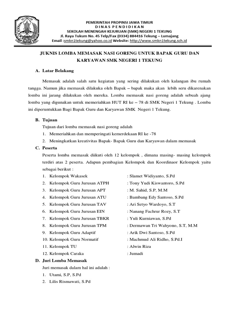 Juknis Lomba Memasak Nasi Goreng | PDF Juknis Lomba Memasak Nasi Goreng | PDF