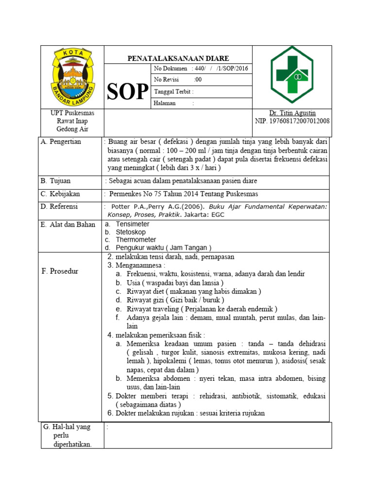 Sop Penatalaksanaan Diare | PDF