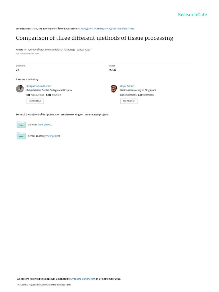 Comparison of Three Different Methods of Tissue Processing: Journal of ...