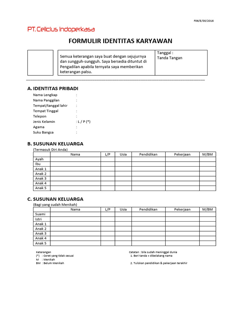 Form Identitas Kary | PDF