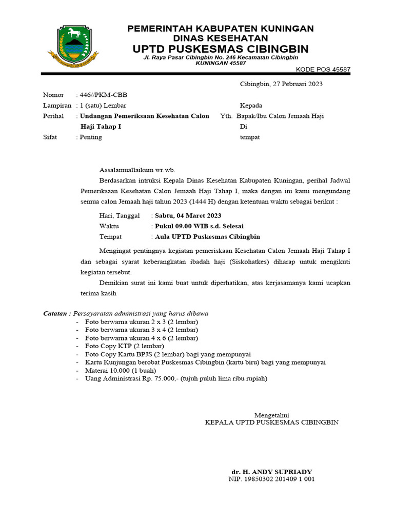 Undangan Pemeriksaan Haji | PDF