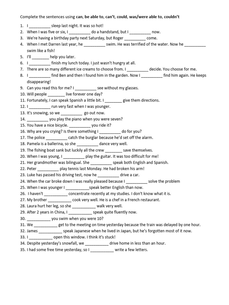 Modal Verbs of Ability Exercises | PDF