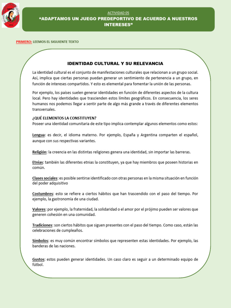 Adaptación de Juego y Identidad Comunitaria | PDF | Nación | Psicología ...