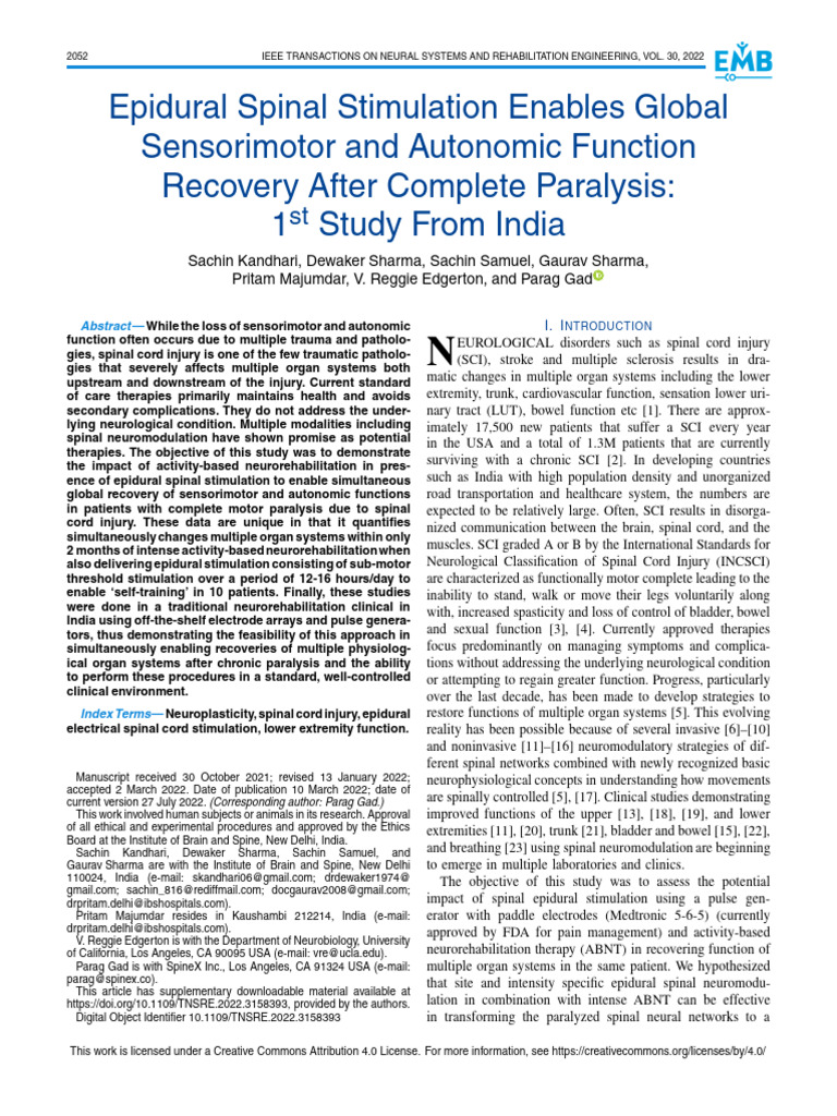 Epidural Spinal Stimulation Enables Global Sensorimotor and Autonomic ...