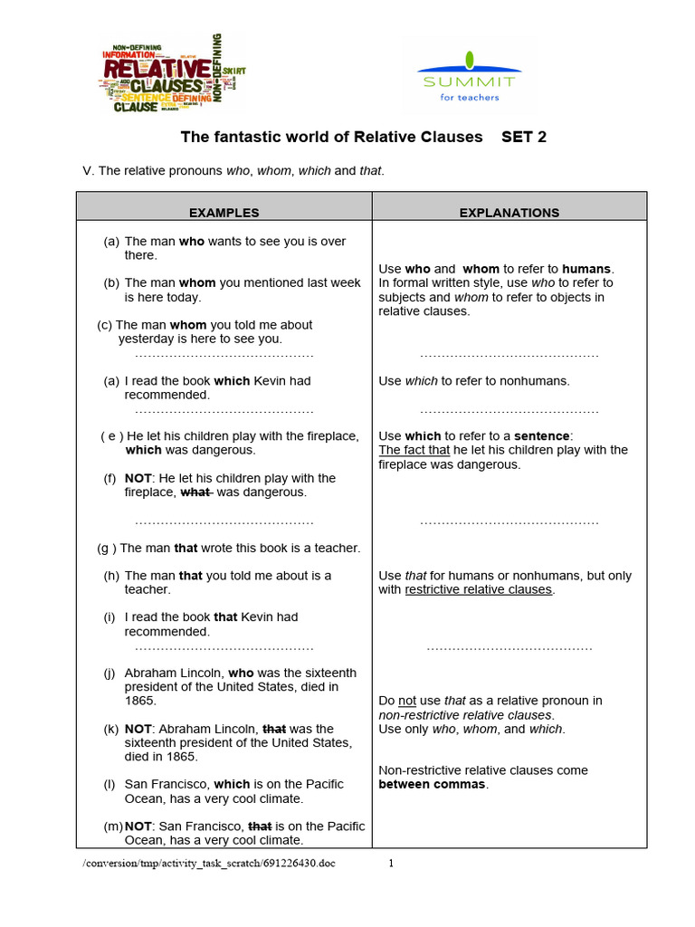 Relative Clauses Unit 12 SET 2 | PDF | Language Mechanics | Grammar