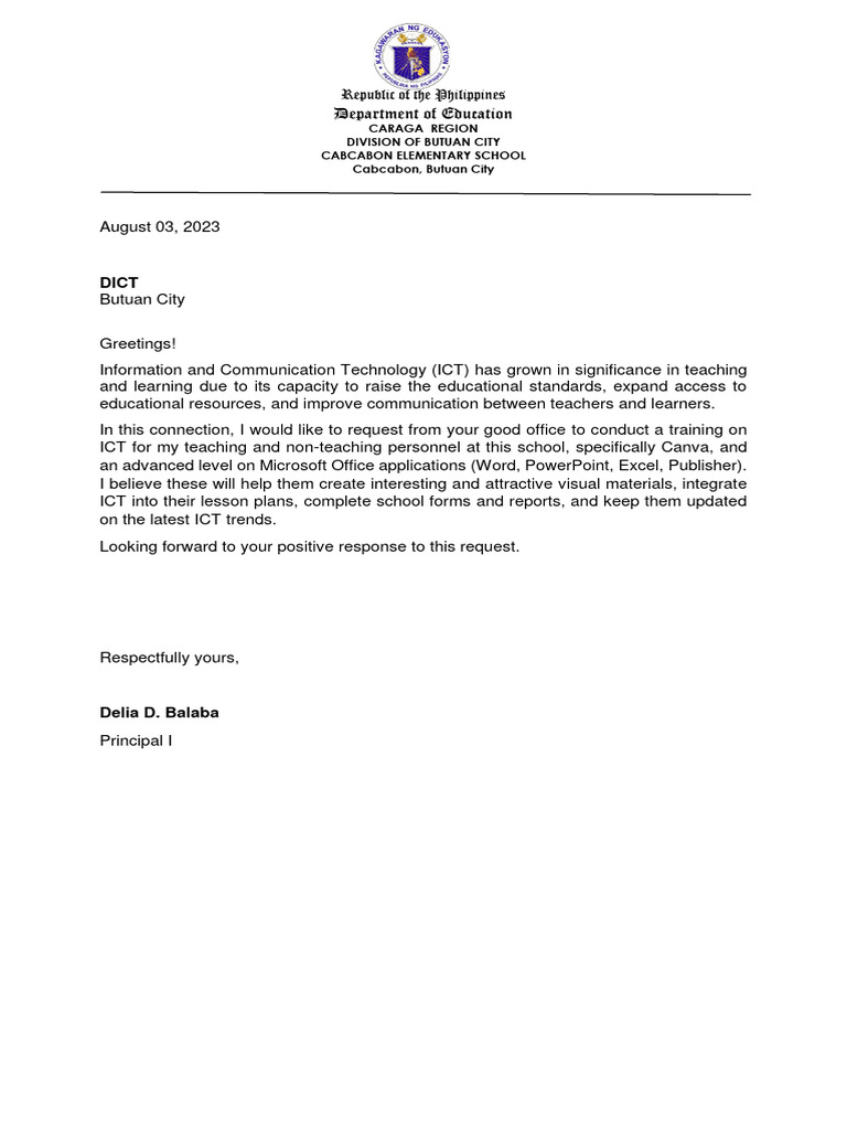 Letter of Request For Training | PDF