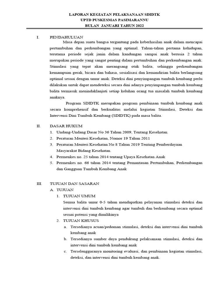 Laporan Kegiatan SDIDTK Januari 2022 | PDF