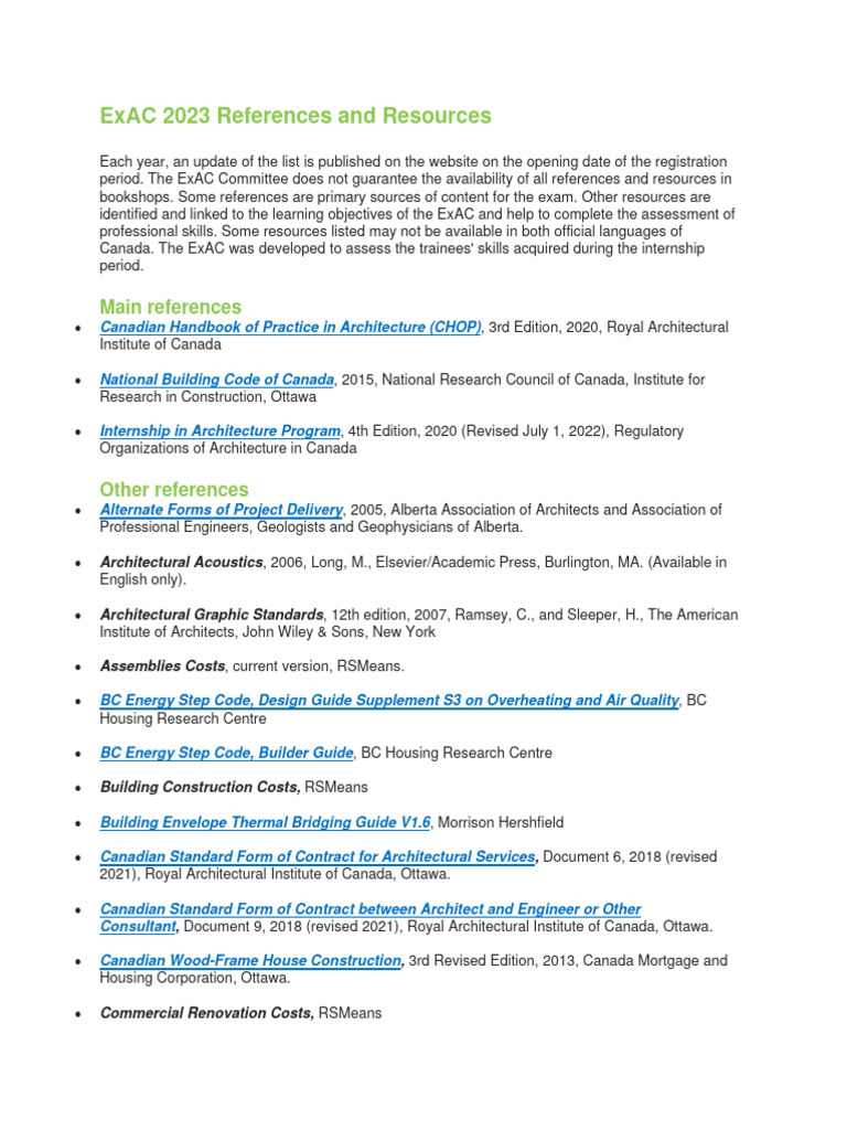 2023 ExAC References & Resources | PDF | Green Building | Architect
