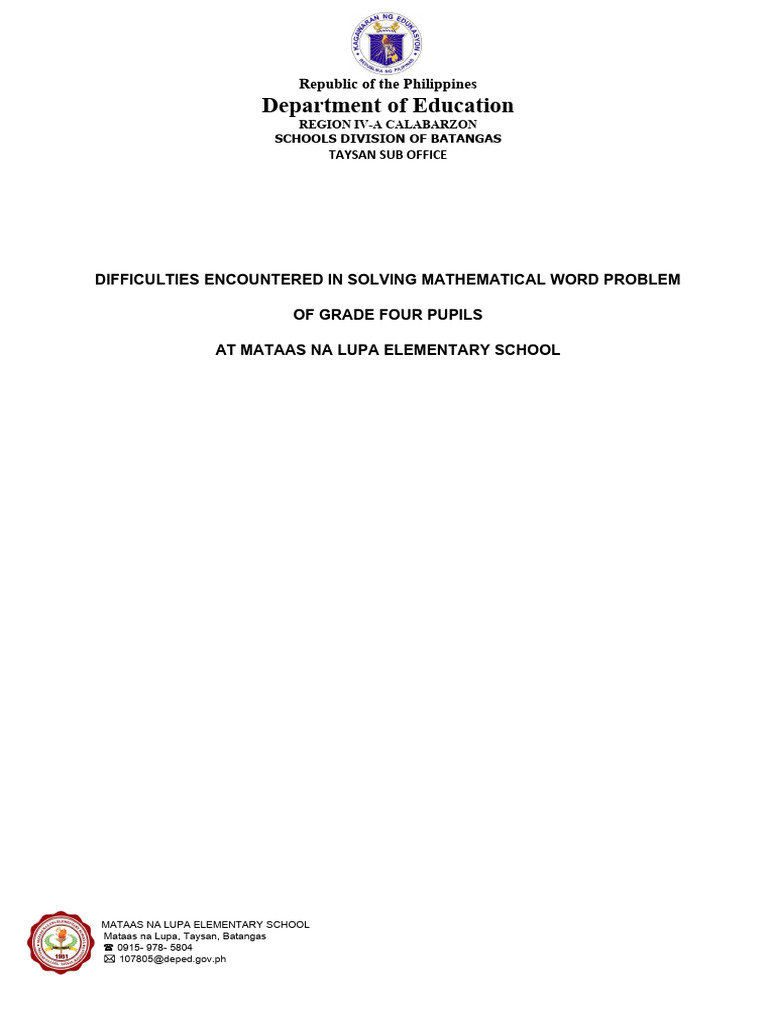 Difficulties in Solving Word Problem | PDF | Mathematics | Teachers