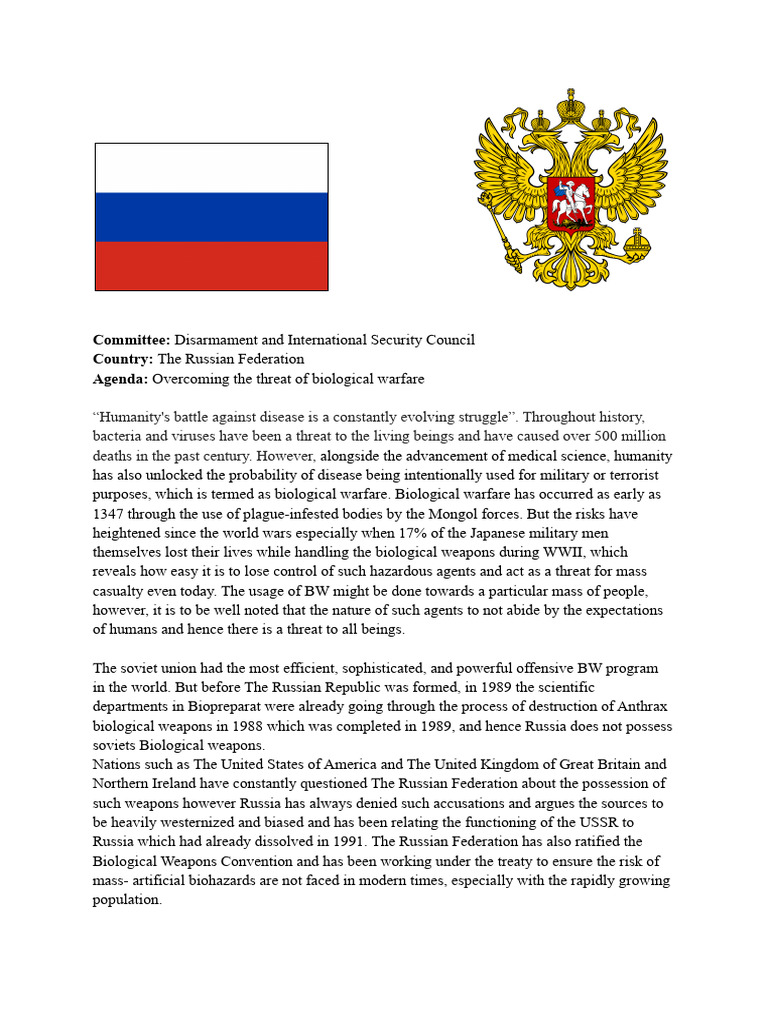 RBS MUN Position Paper | PDF | Biological Warfare | International Relations RBS MUN Position Paper | PDF | Biological Warfare | International Relations