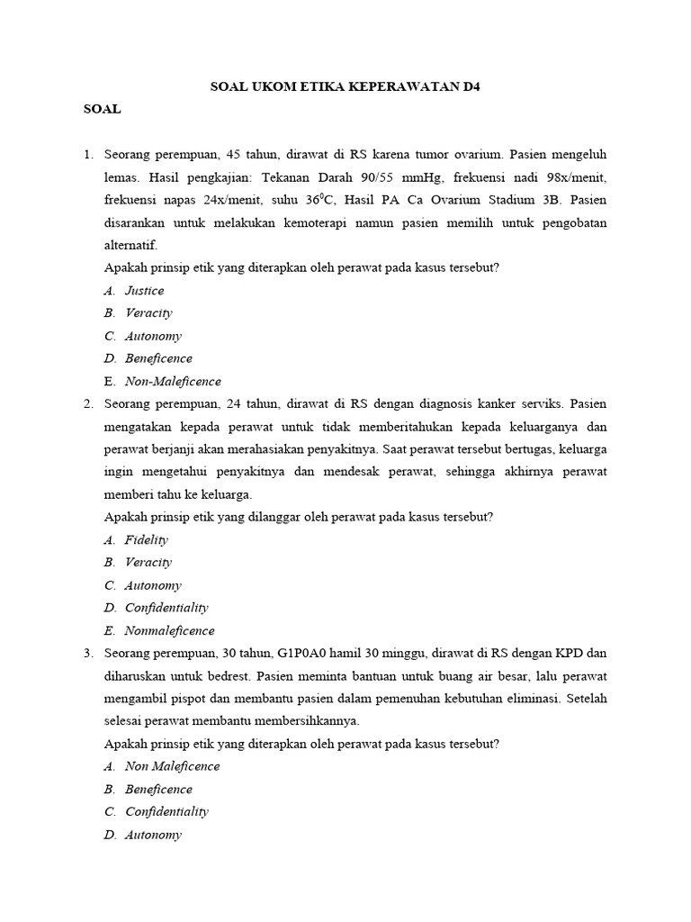 Soal Ukom Etika Keperawatan D4 | PDF