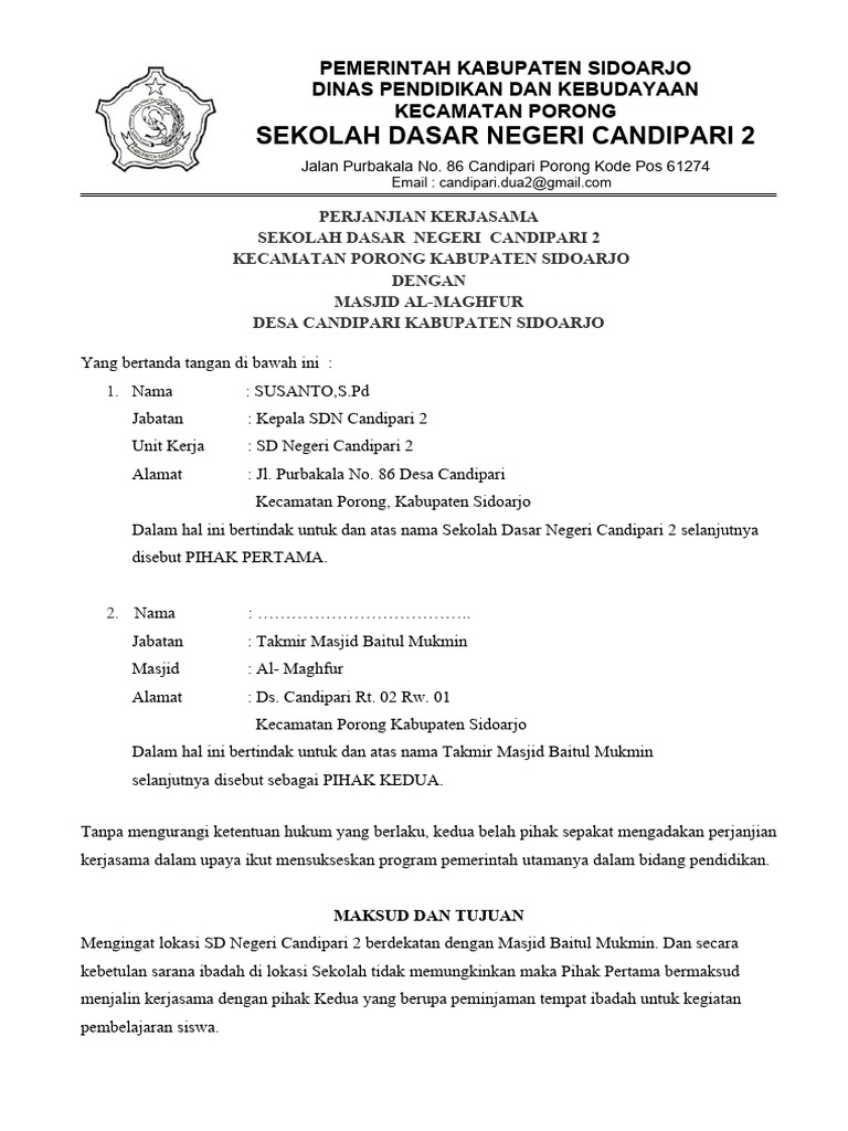 MOU Perjanjian Kerjasama Masjid | PDF