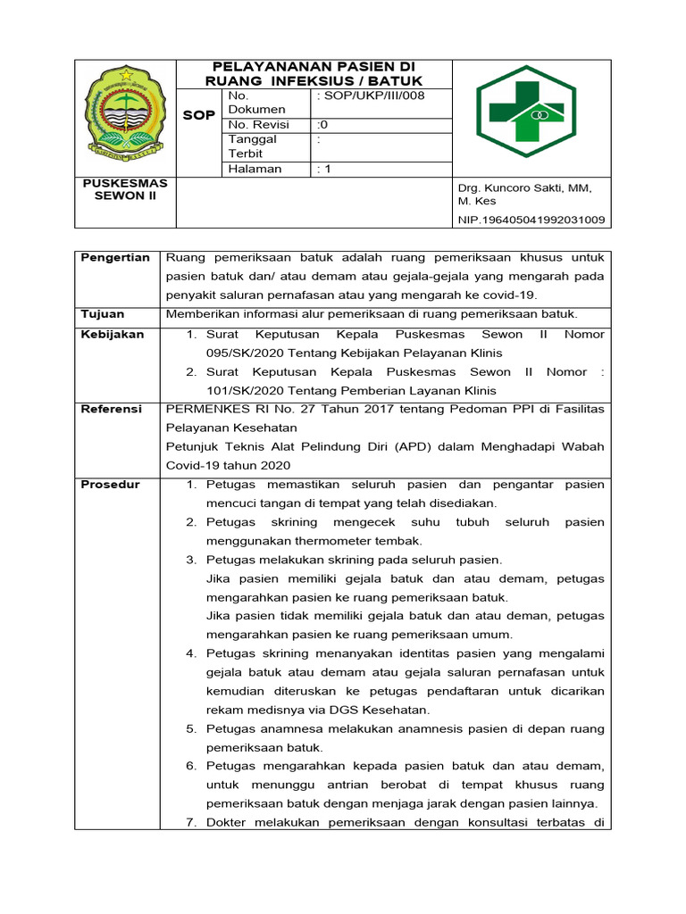 Sop Pelayanan Ruang Infeksius | PDF