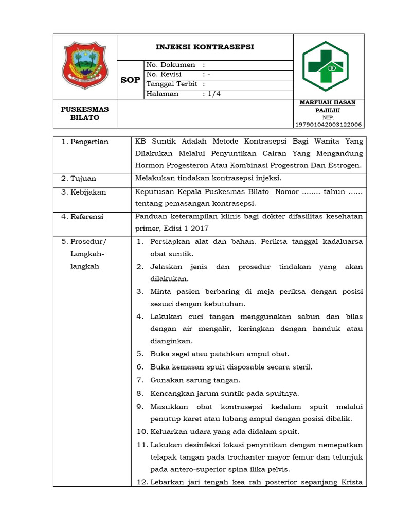 Prosedur Injeksi Kontrasepsi KB | PDF