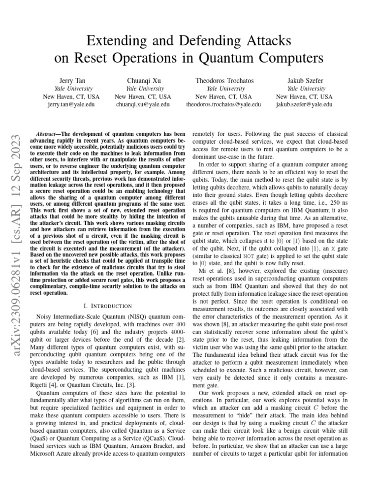 Extending and Defending Attacks On Reset Operations in Quantum ...