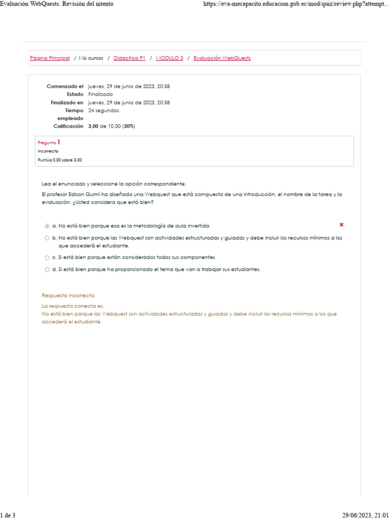 Evaluación WebQuests Revisión Del Intento | PDF | Evaluación | Cognición