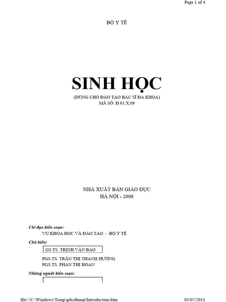 1897 - Sinh Hoc DT BSDK Bo y Te | PDF