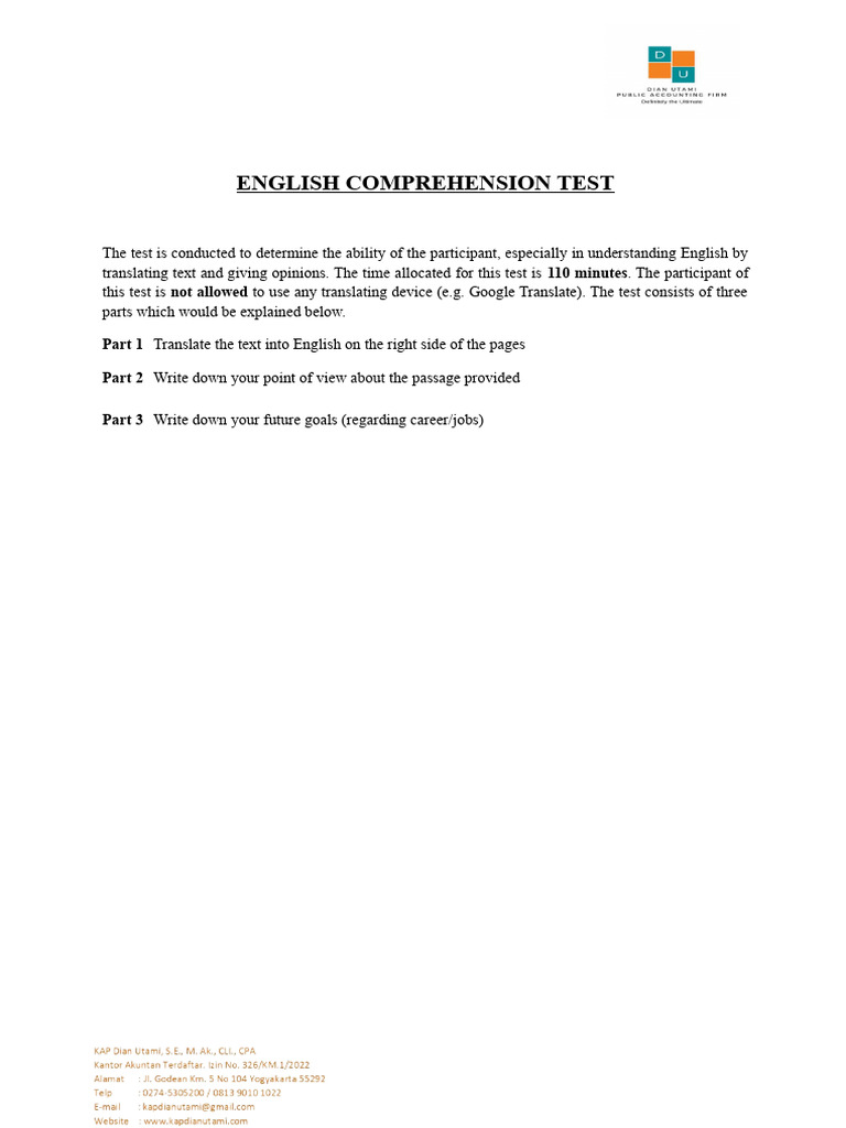 Latest English Comprehension Test (2023) | PDF