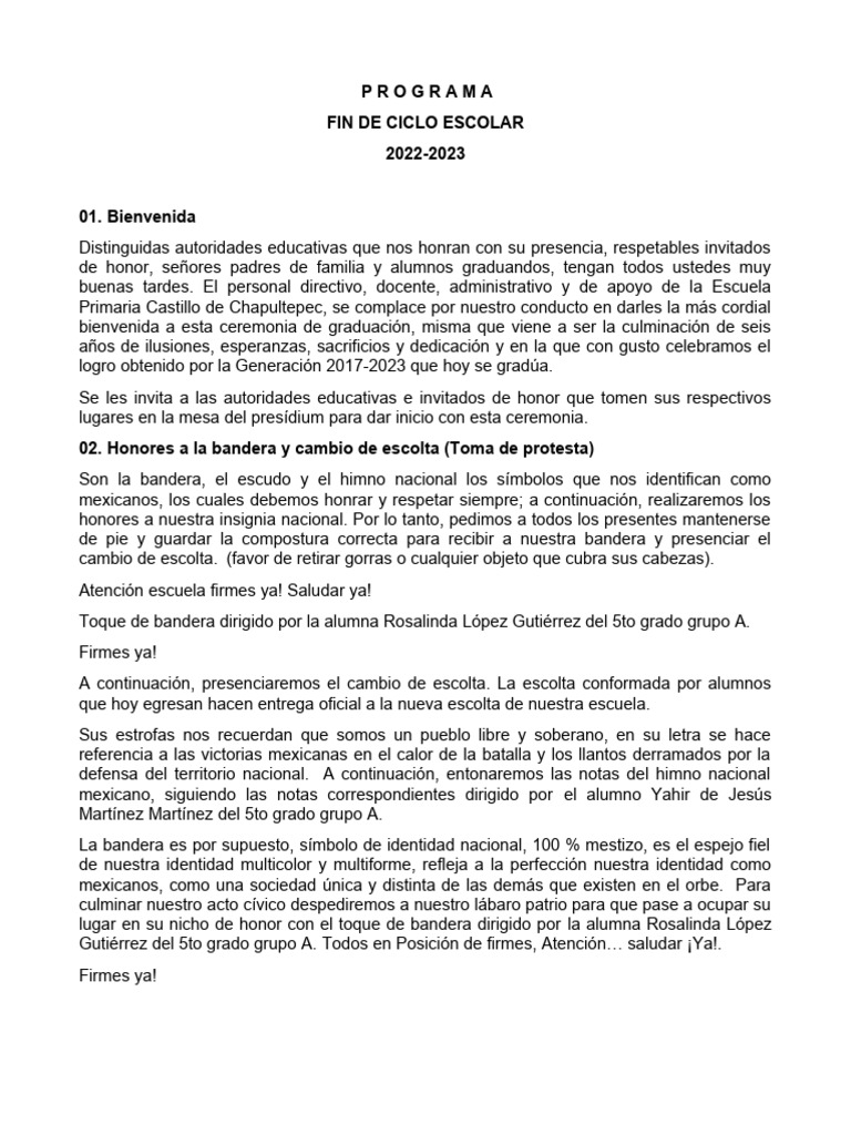 Programa Clausura Primaria Castillo | PDF