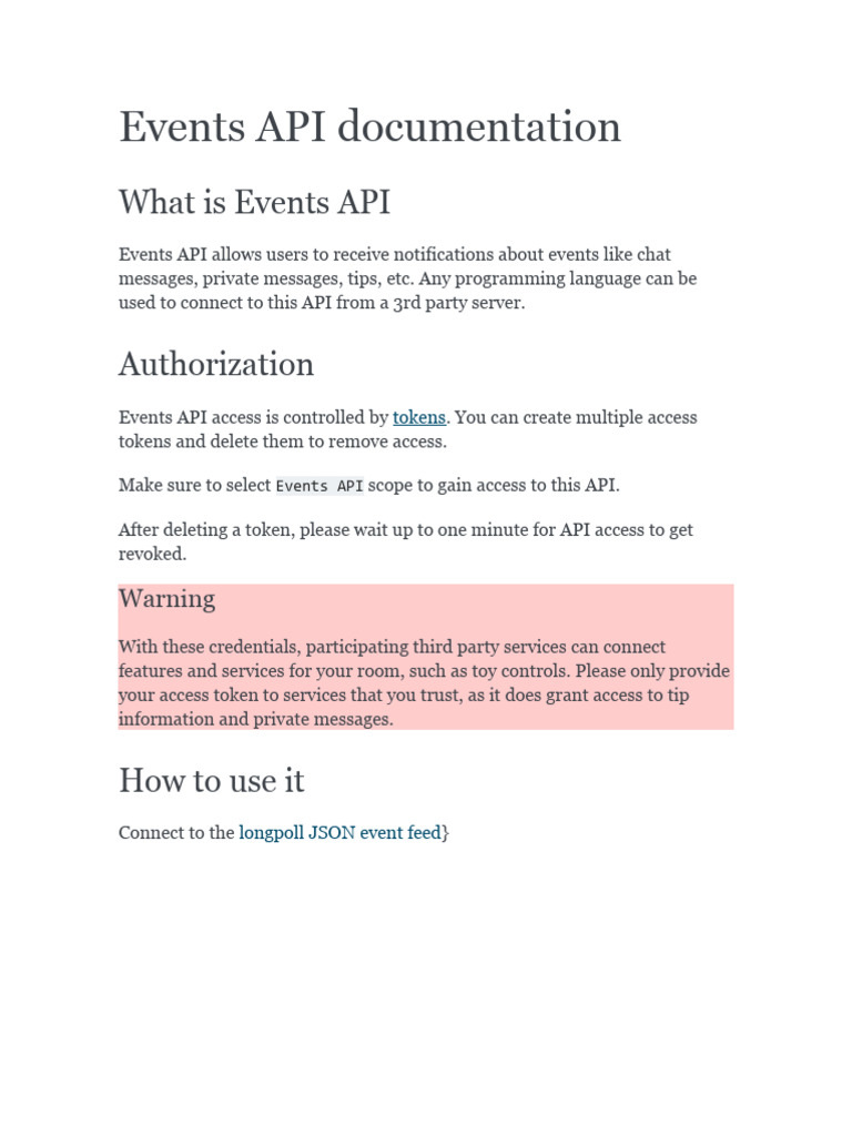 Events API Documentation | PDF | World Wide Web | Internet & Web