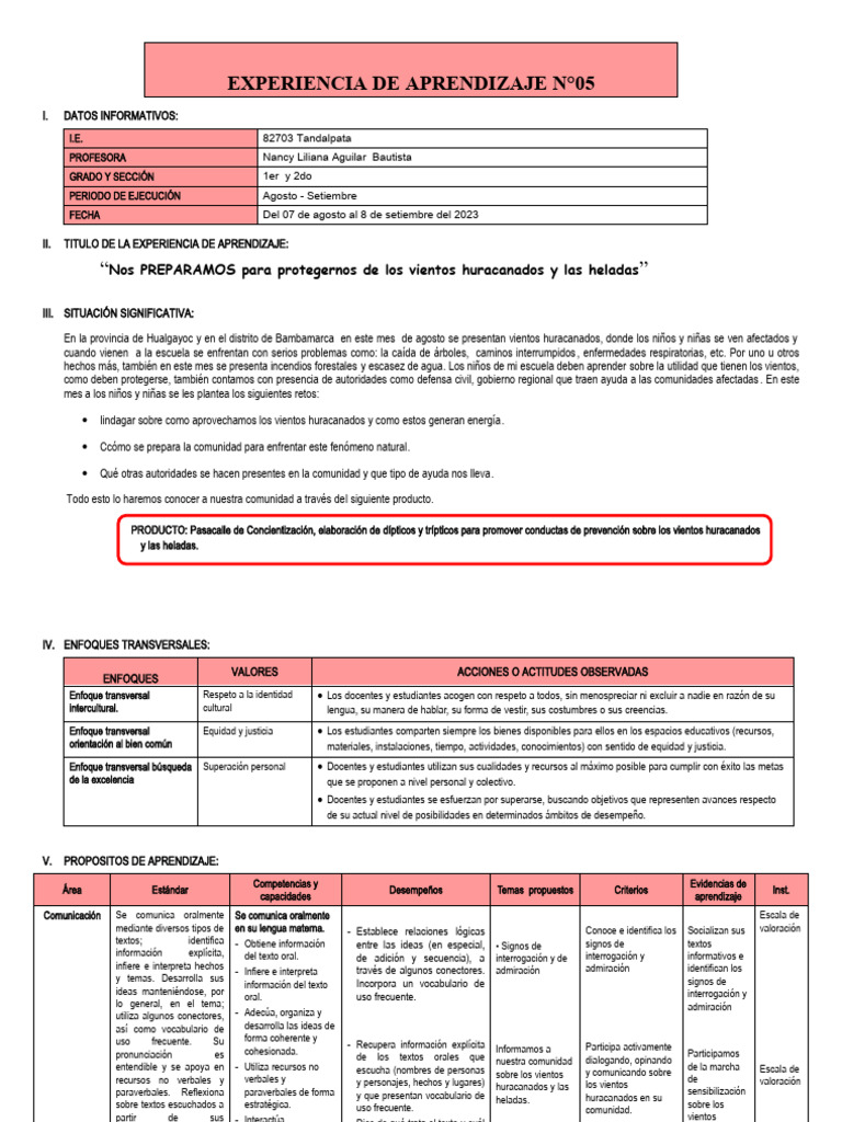 1° Grado - Experiencia de Aprendizaje N°05 | PDF | Medición | Aprendizaje