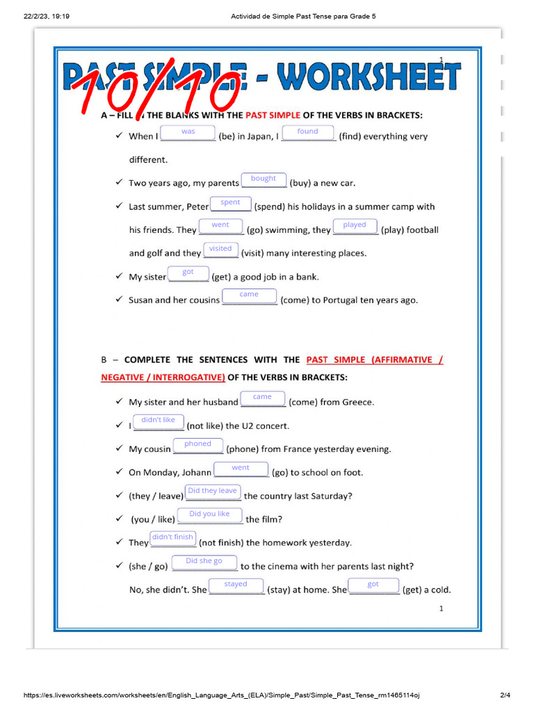 Grade 5 Simple Past Tense Activities | PDF