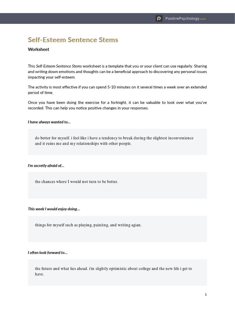 Self Esteem Sentence Stems | PDF | Career & Growth | Self-Improvement
