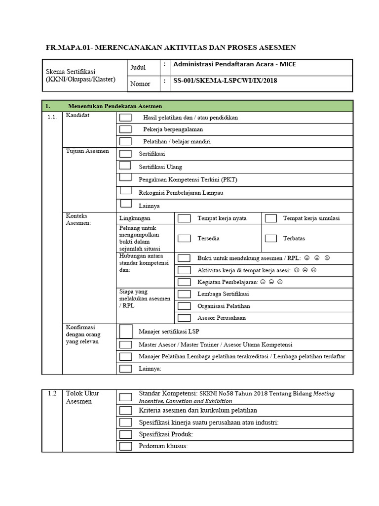 FR - MAPA 01 Merencanakan Aktivitas & Proses Asesmen - RCC Irfan | PDF