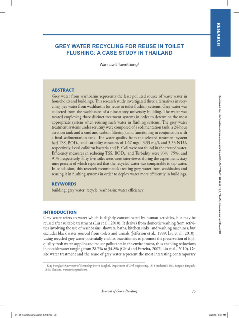 Grey Water Recycling For Reuse in Toilet Flushing | PDF | Reclaimed ...
