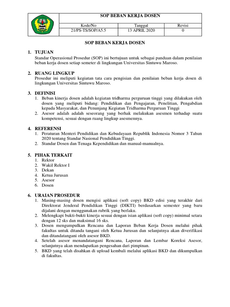 Sop Beban Kerja Dosen A5.5 | PDF