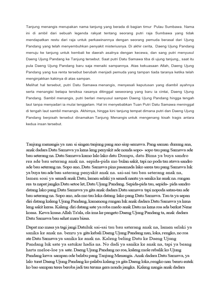 Legenda Tanjung Menangis Sumbawa | PDF | Agama & Spiritualitas
