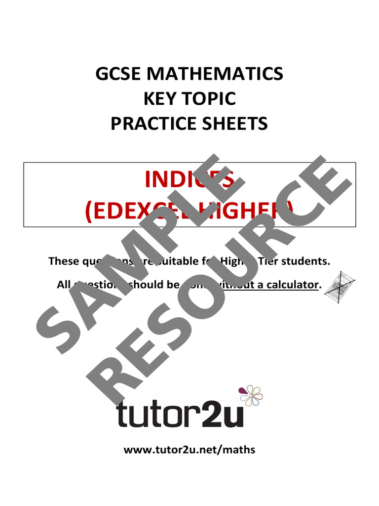 Topic Practice Sheets Indices Edexcel Sample | PDF | Elementary Mathematics | Arithmetic