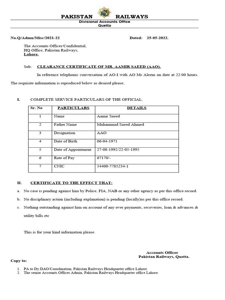 Clearance Certficate | PDF | Pakistan | Government Of Pakistan