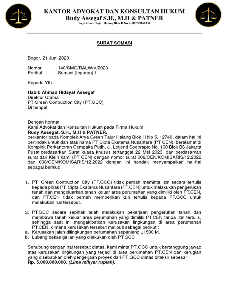 Surat Somasi PT GCC | PDF