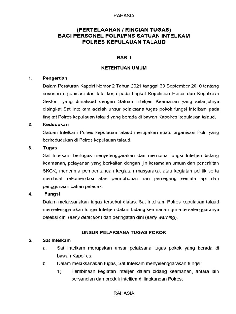 Job Discribtion Kasat Intelkam | PDF